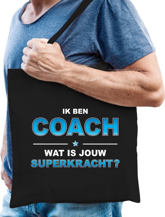 Ik ben coach wat is jouw superkracht - tasje zwart voor heren - coach ...