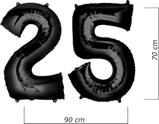 Ballon Cijfer 25 Jaar Zwart 70Cm Verjaardag Feestversiering Met Rietje ...