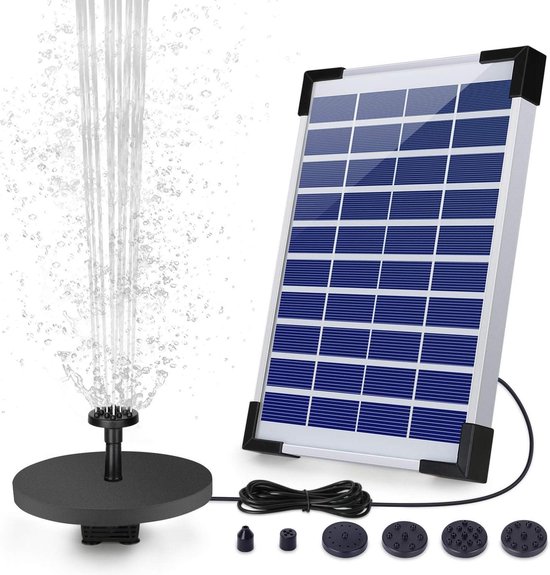 Fontein op zonne-energie - 55 W - ingebouwde accu - debiet 500 l/h - 6 ...