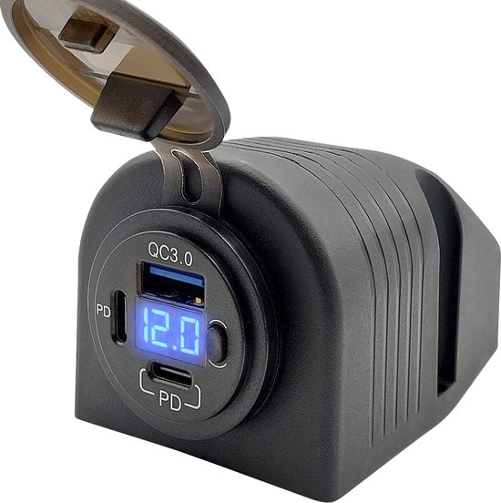 ProRide 12V USB C Stopcontact 3 Poorten Opbouw met Schakelaar/Voltmeter - QC3.0 - USB... | bol