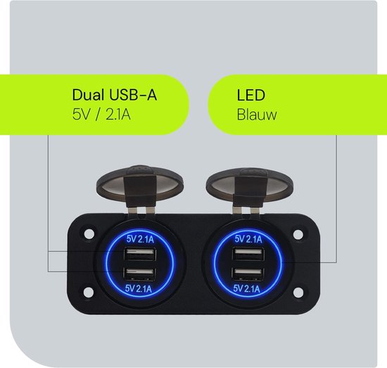 ProRide 12V USB Stopcontact 4 Poorten - Tweevoudig Inbouw - 5V/2.1A ...