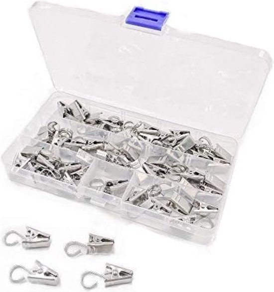 Grijze metalen clips voor gordijnen en decoratie met opbergkist | bol
