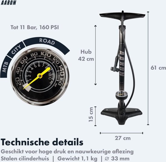 Fietspomp met manometer voor alle ventielen - hogedruk-fietspomp incl. balnippel -... | bol