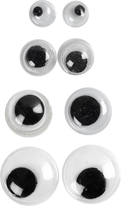 40x Wiebel oogjes/googly eyes 4-6-8-10 mm - Plastic beweegbare oogjes ...