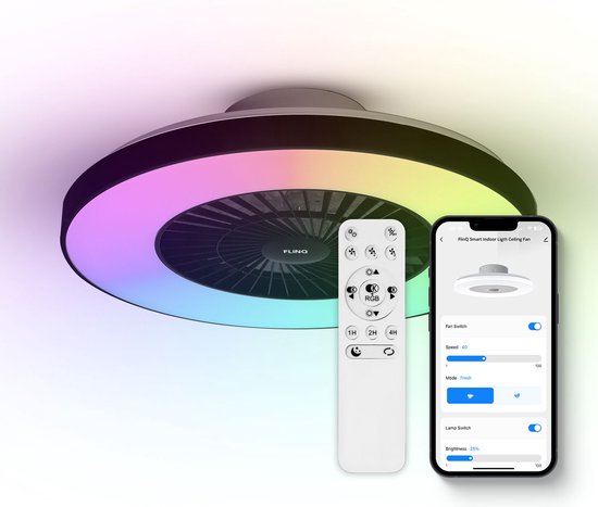 FlinQ Smart plafondventilator met lamp - Stille ventilator voor ...