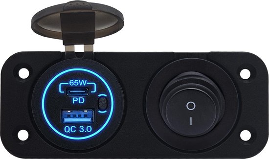 ProRide 12V USB/USB C Stopcontact 2 Poorten Inbouw met Schakelaar - 65W ...