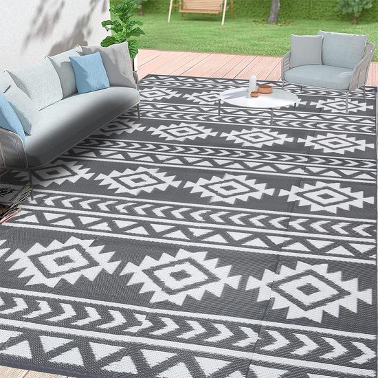 Outdoor tapijten voor terrassen waterdicht grijs 180 x 270 cm - plastic stro tapijt -... | bol