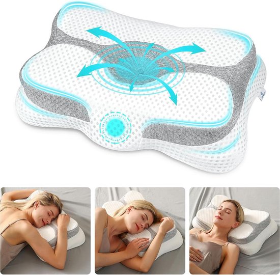 Ergonomisch traagschuim zijslaapkussen voor nek en schouderpijn met ademende... | bol