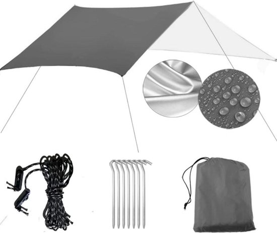 Regenzeil 3 x 3 m - campingzeil Rain Tarp PU 3000 - licht draagbaar uv ...