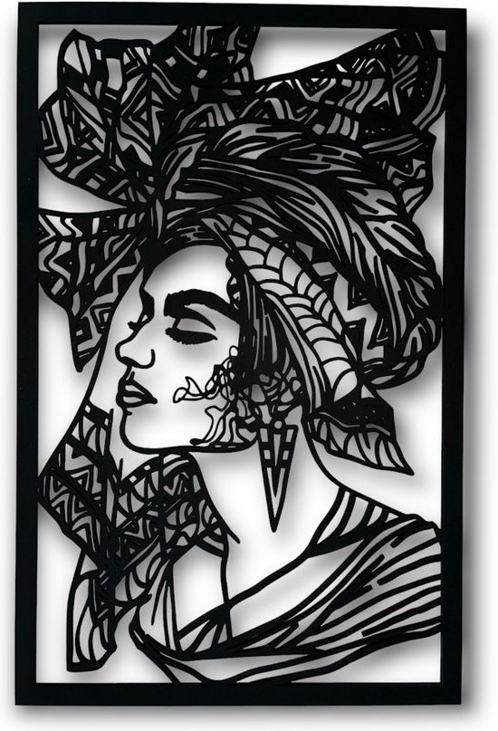 Wandpaneel Woman Portrait - MDF - 35cm - Wanddecoratie van hout | bol