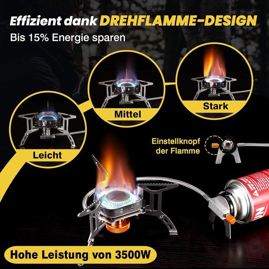 Gasfornuis met piëzo-ontsteking 3500 W voor trekking en picknick ...