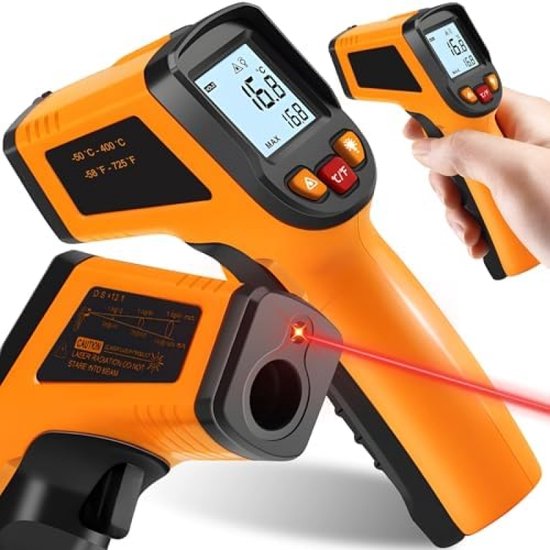 Infrarood thermometer, temperatuurmeter, digitaal, contactloos ...
