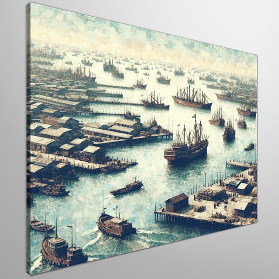 Olieverf haven schilderij | Harbor Hues: A Vivid Voyage Through an Oil ...