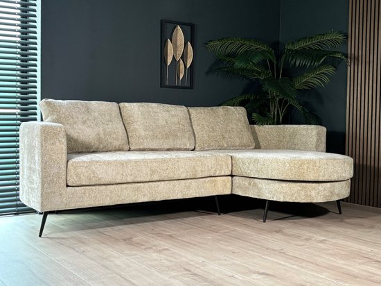Hoekbank rond design Nox 250cm bank met ronding beige chenille bankstel ...