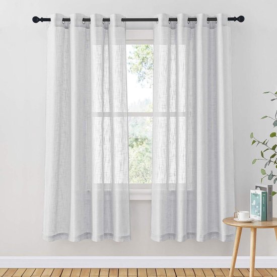 Thick Voile Panel Curtains - Semi-Sheer Nets with Faux Linen Texture ...