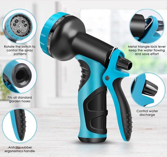 Flexibele 10-sproeistanden tuinslang met messing sproei-adapter - Blauw ...