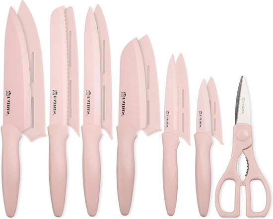 7-delig regenboogkleuren messenset - Duits staal, kunststof handgrepen ...