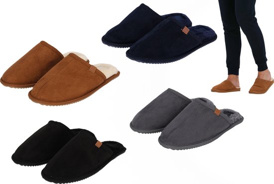 Heat Essentials Suede Pantoffels Heren - Zwart - Maat 43/44 - Instap ...