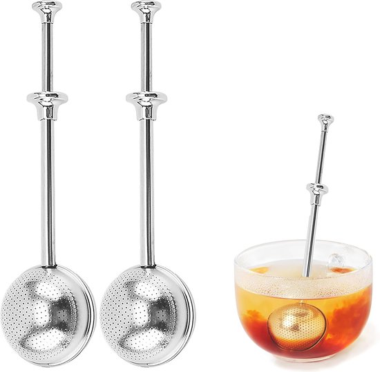 Theebal met lange steel - roestvrijstalen theezeefje voor losse thee | bol