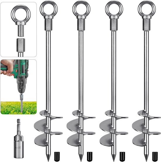 Fully Welded Spiral Earth Anchor 18 Inch - Set of 4 Ground Anchors for ...