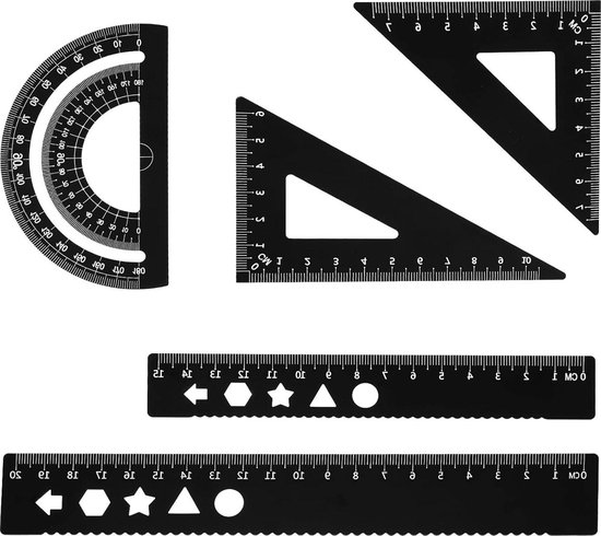 Metalen geometrie set - gradenboog - driehoek linialen - 20 & 15 cm ...