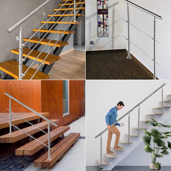 Goodivery ® Elegante RVS Trapleuning met 5 Kruissteunen voor Binnen en ...