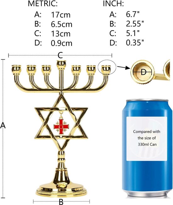 Gouden Menorah Kaarsenhouder met Davidster - Joodse Decoratie - 17 cm ...