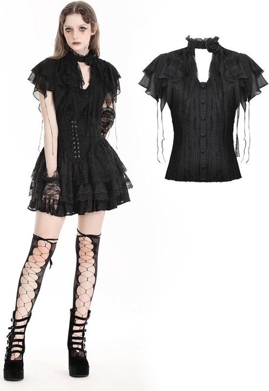 Dark in Love - Gothic tattered cape mock two-piece Top - M - Zwart | bol