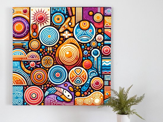 Pop art aboriginal schilderij | Tribal Fusion: A Vibrant Melding of Pop ...
