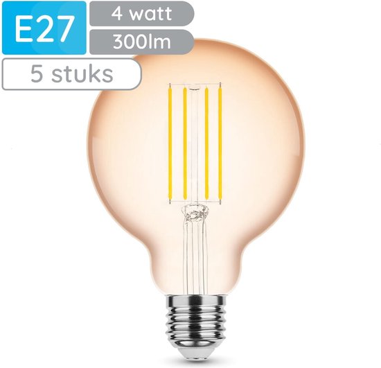 Modee E27 LED Lamp Dimbaar 4W - 300lm - 1800K - Warm Wit - LED Filament Amber Globe... | bol