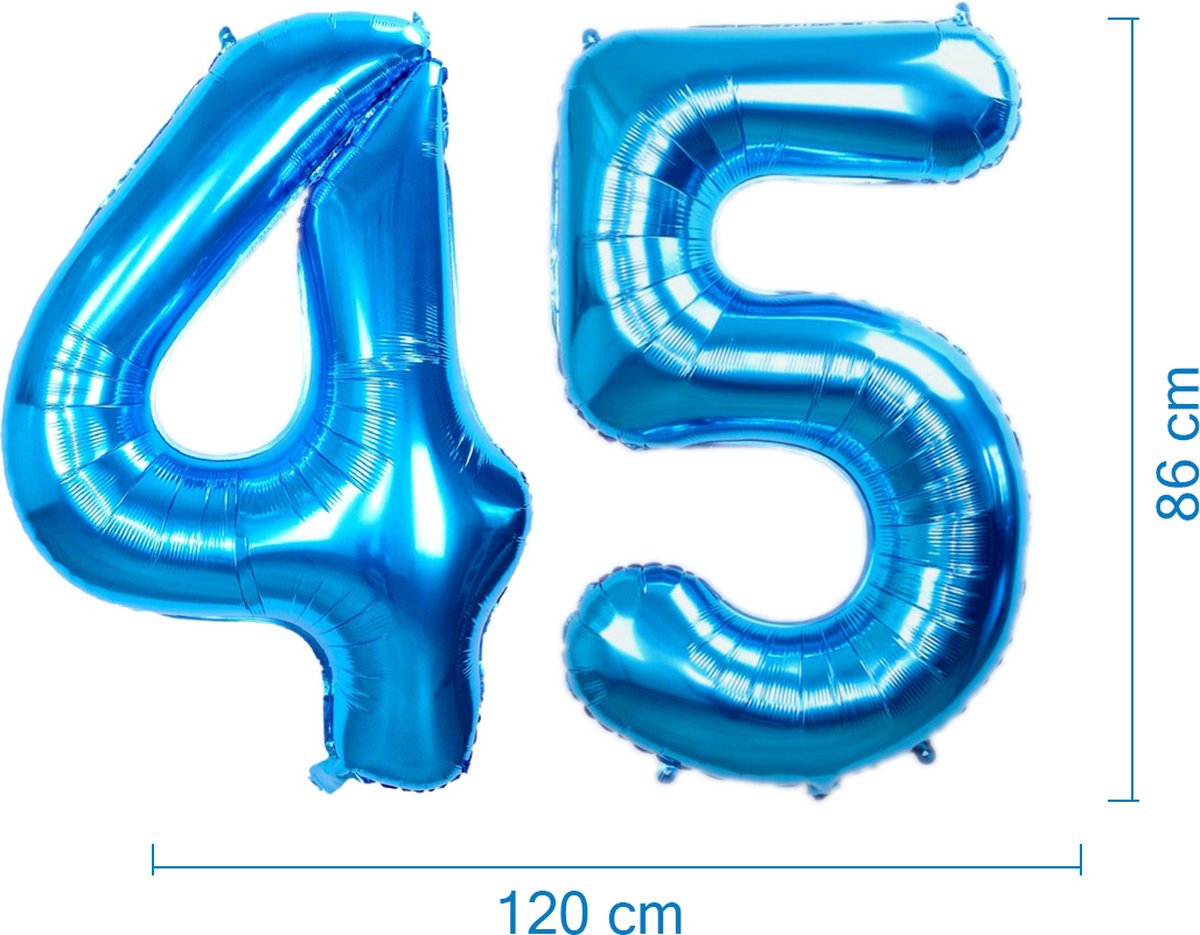 Folie Ballon Cijfer 45 Jaar Blauw Verjaardag Versiering Helium Cijfer Ballonnen Feest... | bol.com