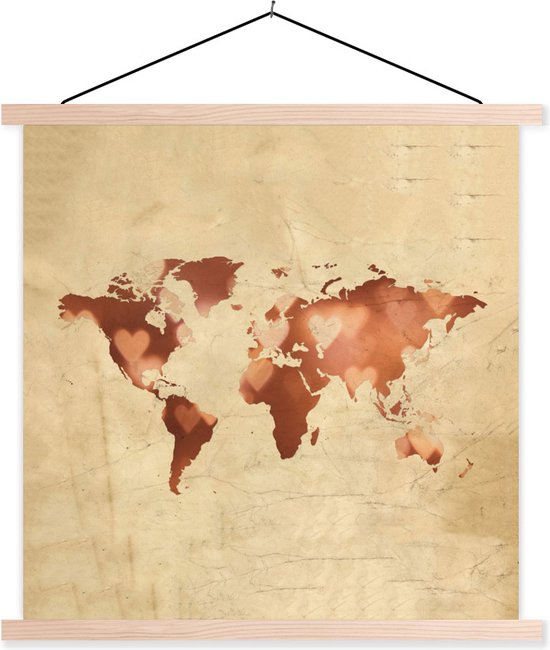 Posterhanger incl. Poster 90x90 cm - Schoolplaat - Wereldkaart - Liefde ...