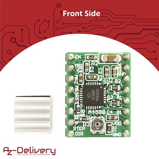 AZDelivery A4988 Stappenmotor Driver Module met koellichaam compatibel ...