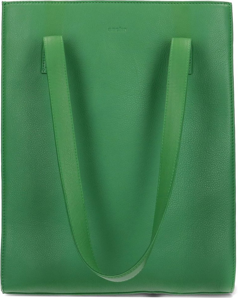 Sacha - Groene leren shopper met laptopvak | bol.com