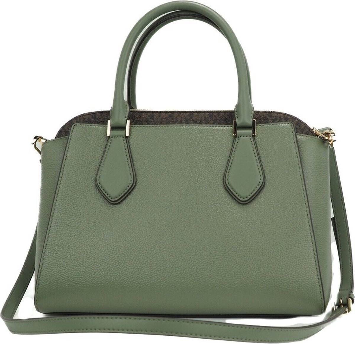 Daria Large Pebbled Leather Triple Compartment Satchel Handbag (Army ...