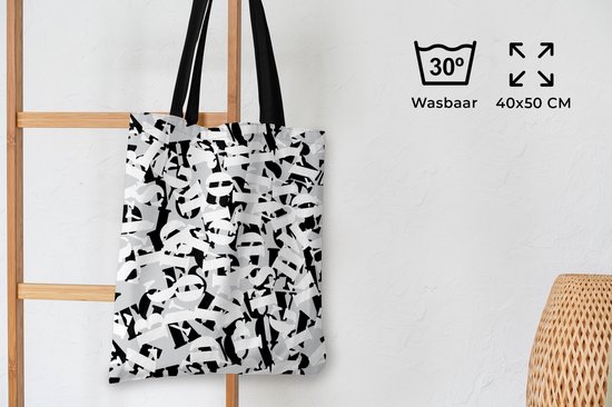 Schoudertas - Strandtas - Shopper Letters - Alfabet - Patronen - Zwart ...