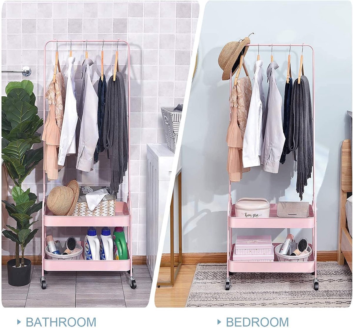 Metalen kledingrek, Kledingrek Opslag Trolley Rolling Cart Vrijstaand ...
