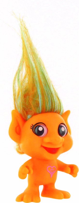 Oranje fluortrol - trollen figuurtje 6 cm met oranje groen haar ...