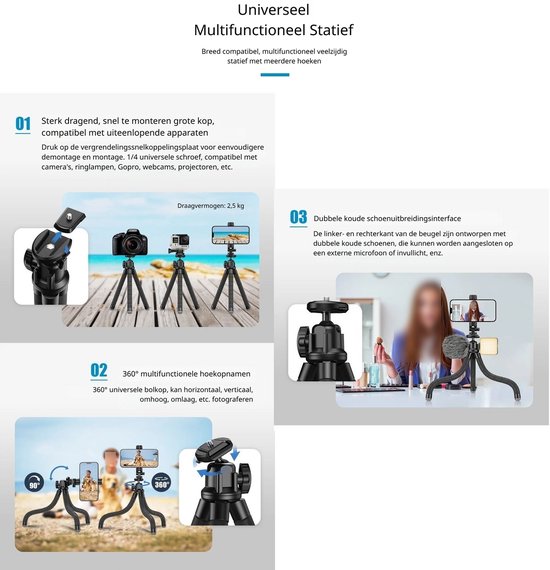 DrPhone APEX FlexiShot – Flexibele Octopus Tripod Telefoonhouder – 360 ...