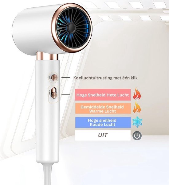 Fohn met Diffuser - Haardroger Krullen - Haarfohn - Fohnborstel - Wit ...