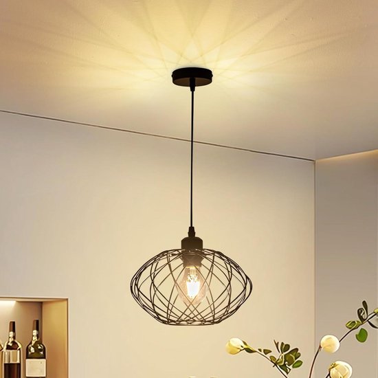 Industriële Zwarte Ronde Hanglamp - Vintage E27 Hanglamp Retro Eetkamer ...