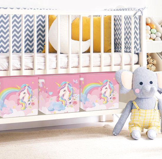 Eenhoorn Cloud Opslag Kubus Organizer Set - Opbergbak voor Peuter - 3 stuks - Roze | bol