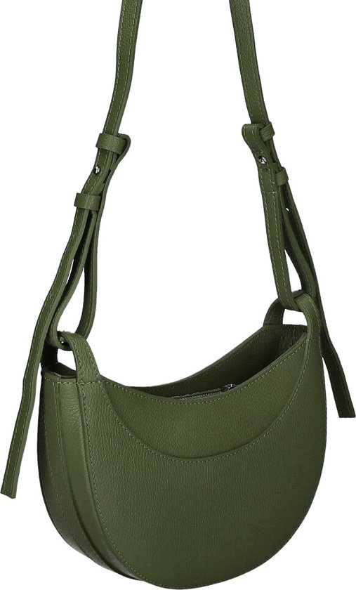 Leger Groene Leren Schoudertas Halve Maan - Trendy Leren Schoudertassen ...