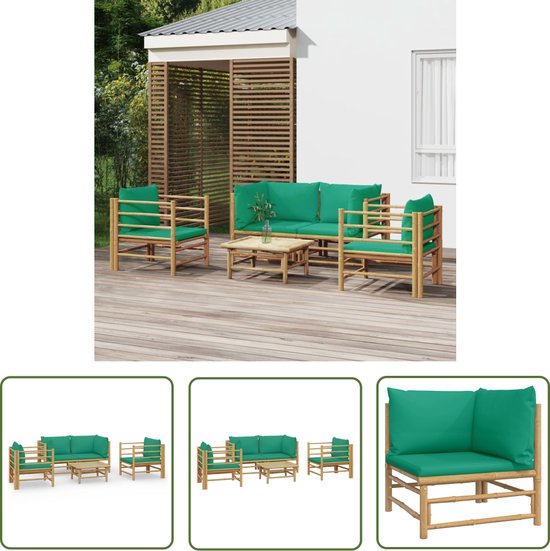 vidaXL Lounge Set - Bamboele Bank - 5-delige Loungeset met kussens ...