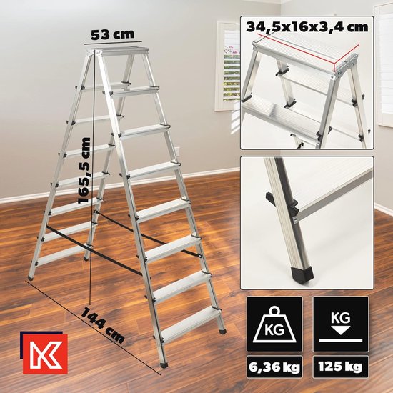 Huishoudladder 8 treden - Inklapbare dubbelzijdige multifunctionele ...