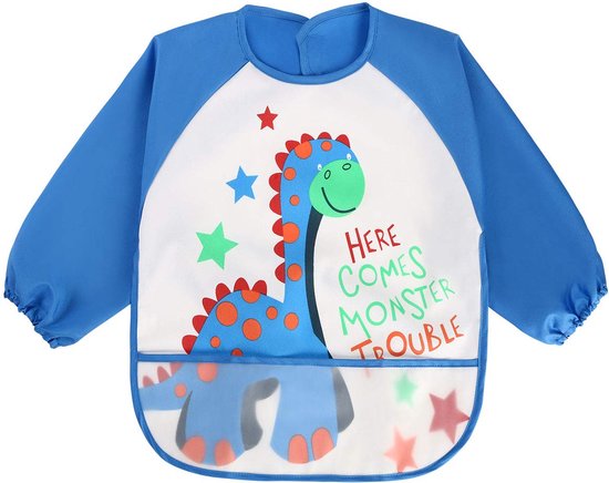 Waterdichte Kinder Slabbetjes met Lange Mouwen - 3 Stuks, Cartoon Print ...