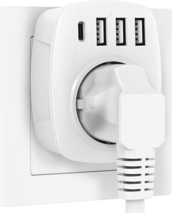 5-in-1 USB-stopcontact met 3 USB-aansluitingen en 1 type C-poort ...