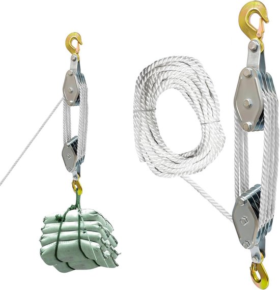 Katrol met nylon touw van 20 meter en 8 rollen - handmatige takel voor ...