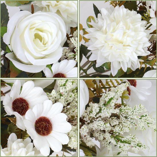 2 Stuks Kunstbloemen – Wit Boeket met Nep-pioenen, Zijden Hortensia's ...