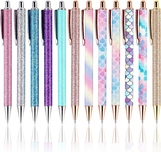 Set van 12 Glitterpennen - Intrekbare Metalen Ballpoints met Glimmer ...